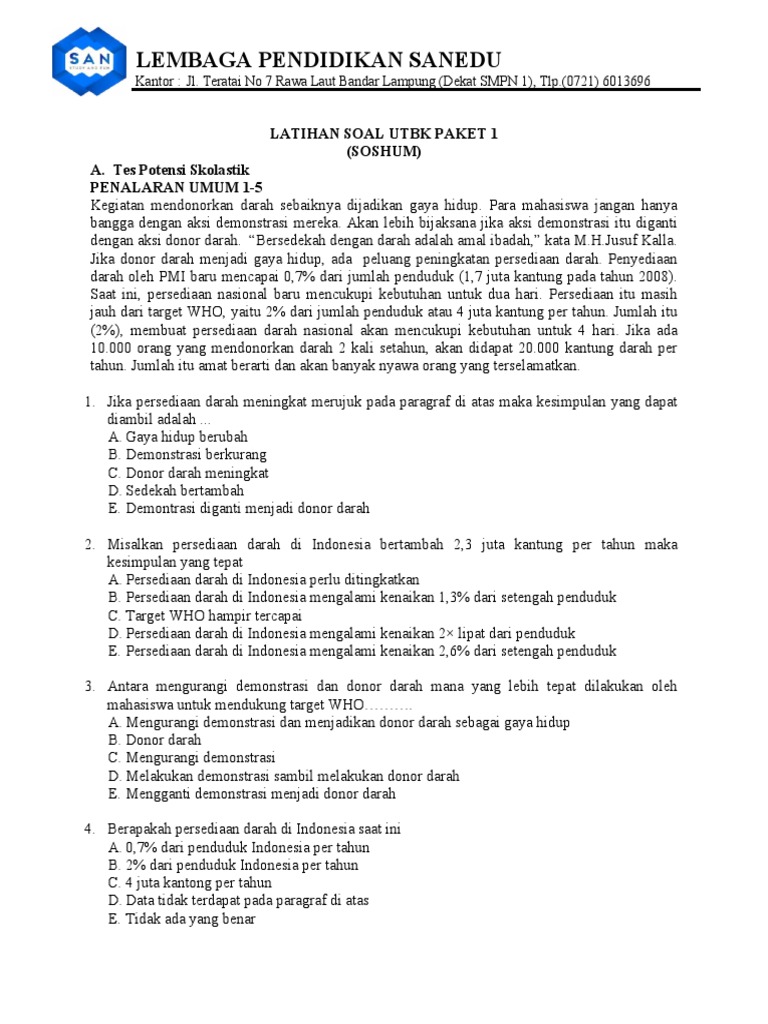 Soal latihan Sbmptn Soal latihan Sbmptn