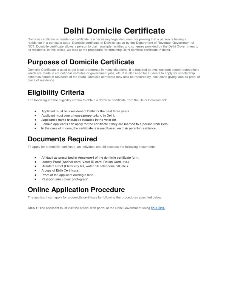 Delhi Domicile Certificate | PDF | Identity Document | Government And ...