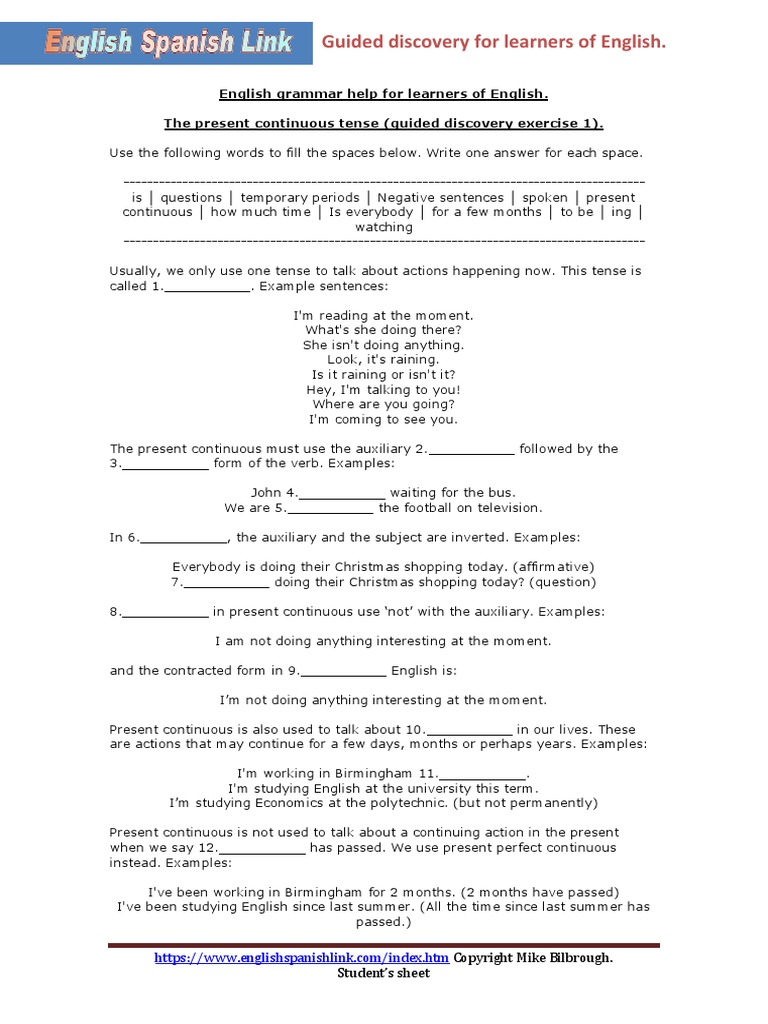 Present Continuous Guided Discovery | PDF | English Language | English ...