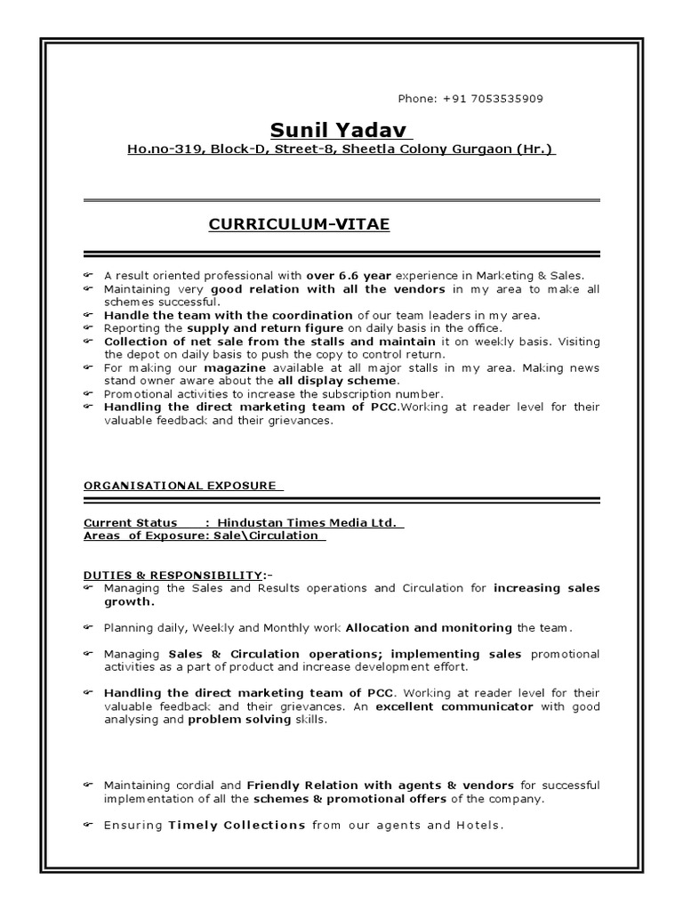 Sunil Yadav: Curriculum-Vitae | PDF | Communication | Mass Media
