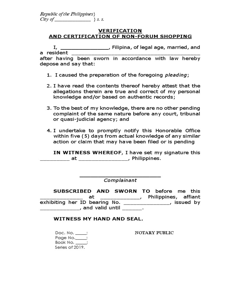 Verification and Certification of Non Forum Shopping | PDF
