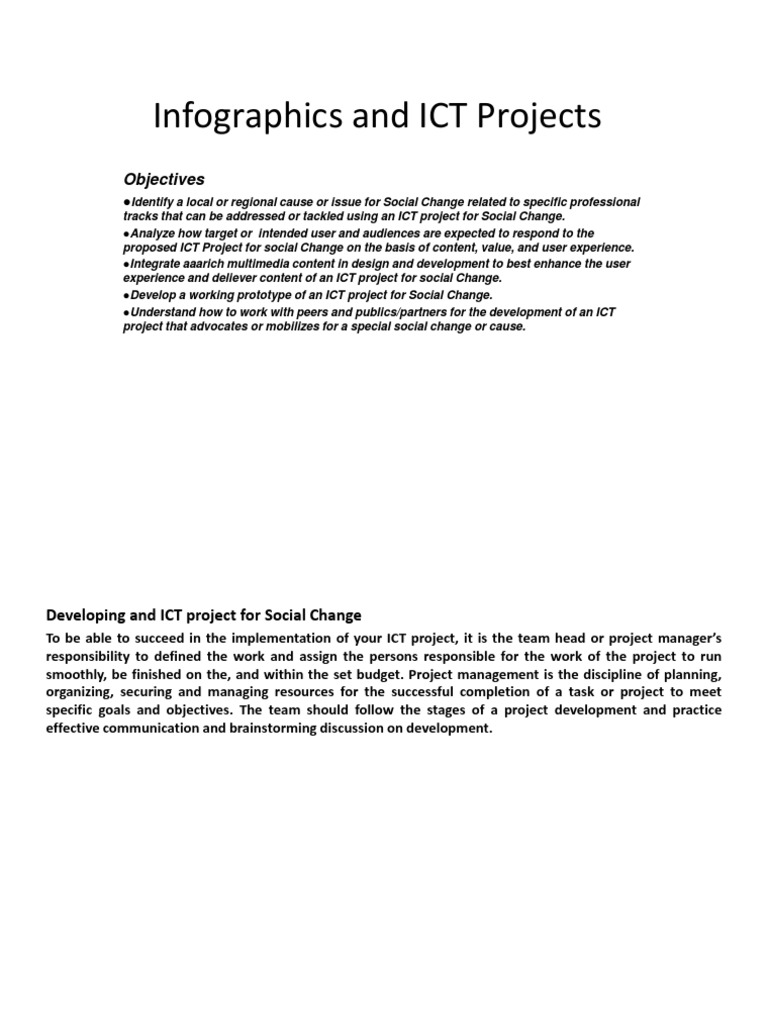 Infographics and ICT Projects: Objectives | PDF