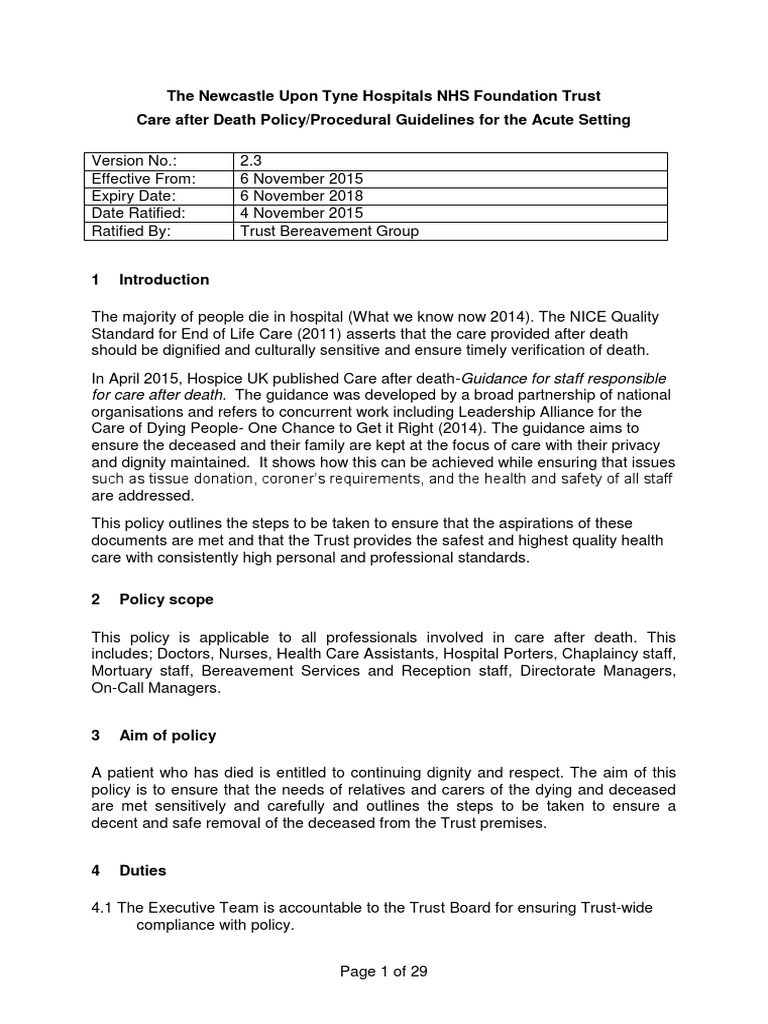 Care After Death Policy 201511 | PDF | Autopsy | Pathology