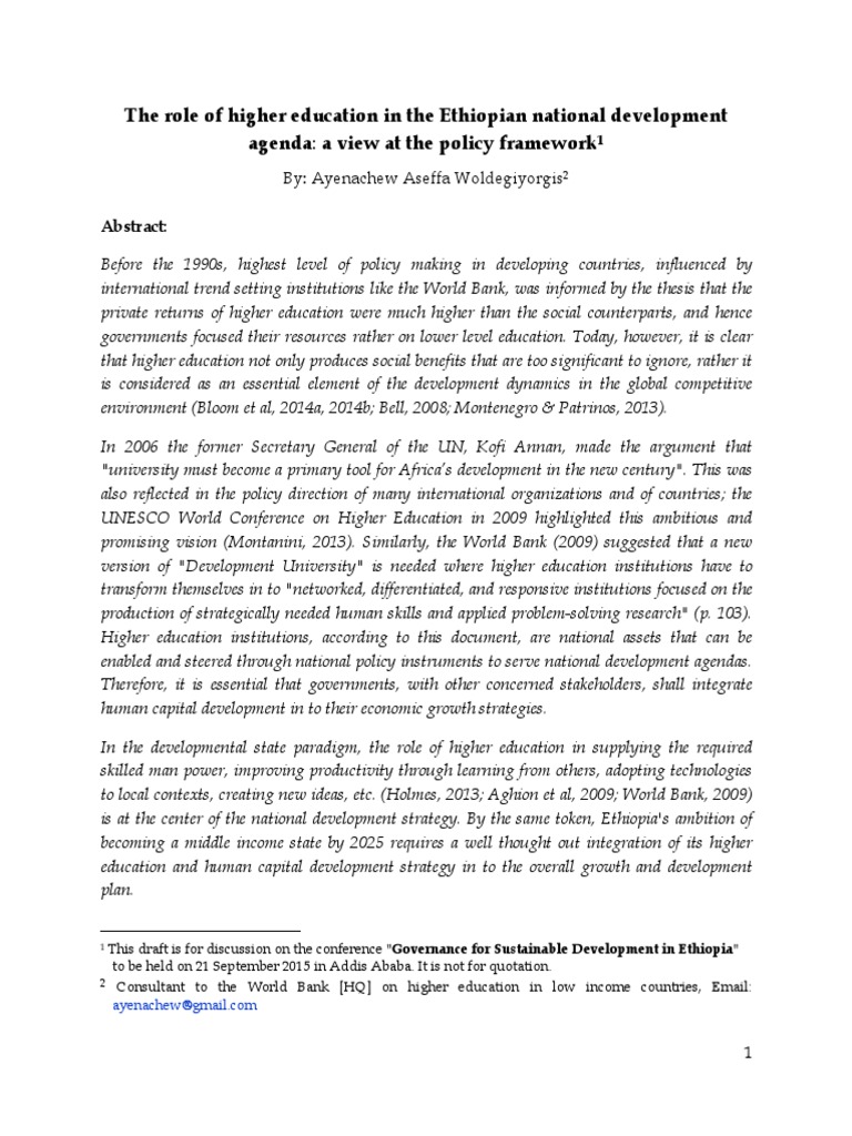 The Role of Higher Education in The Ethi PDF | PDF | Economic ...