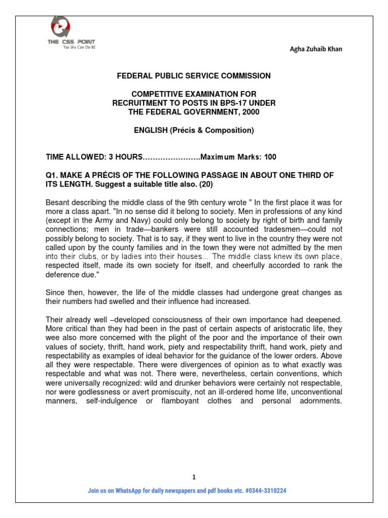 Css English (Precis & Composition) Past Papers (2000-2017) | PDF ...