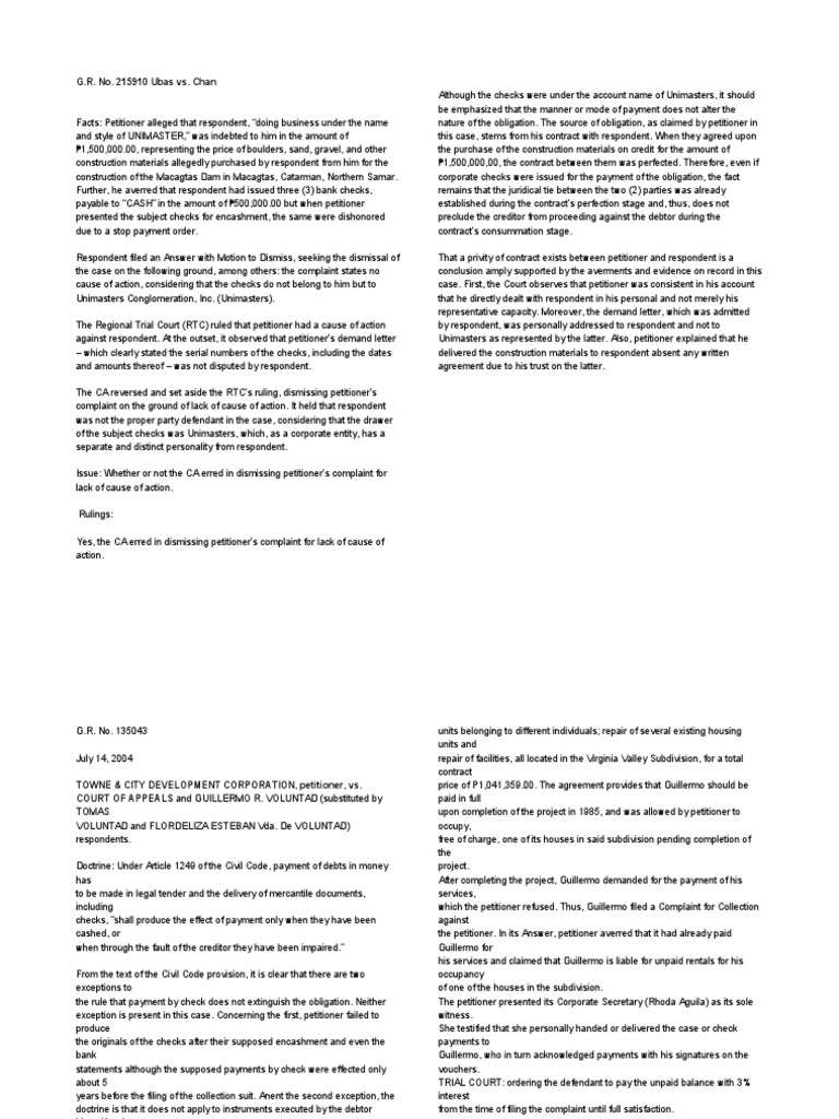 Nego Digests - 1 | PDF | Negotiable Instrument | Payments