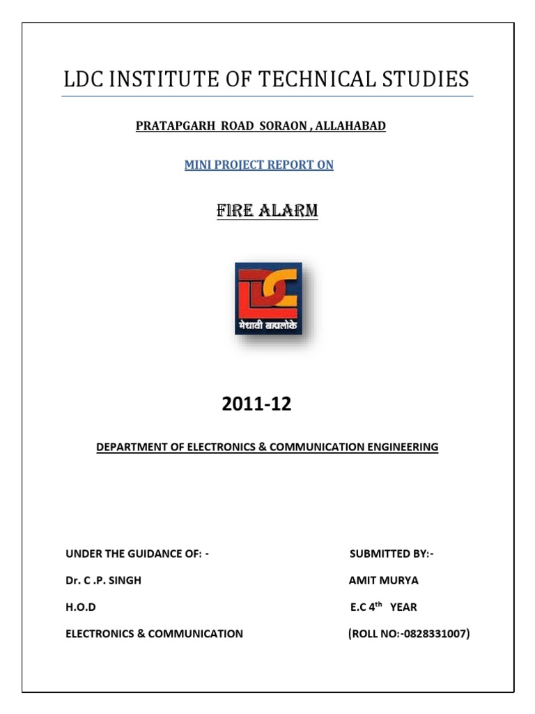 Mini Project Report on Fire Alarm System | PDF | Cognition