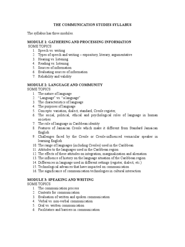 Communication Studies Syllabus | PDF | Communication | Educational ...