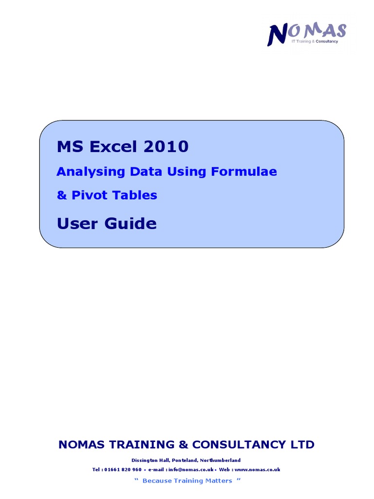Excel AnalysingDataUsingFormulaePivotTables | PDF | Spreadsheet ...