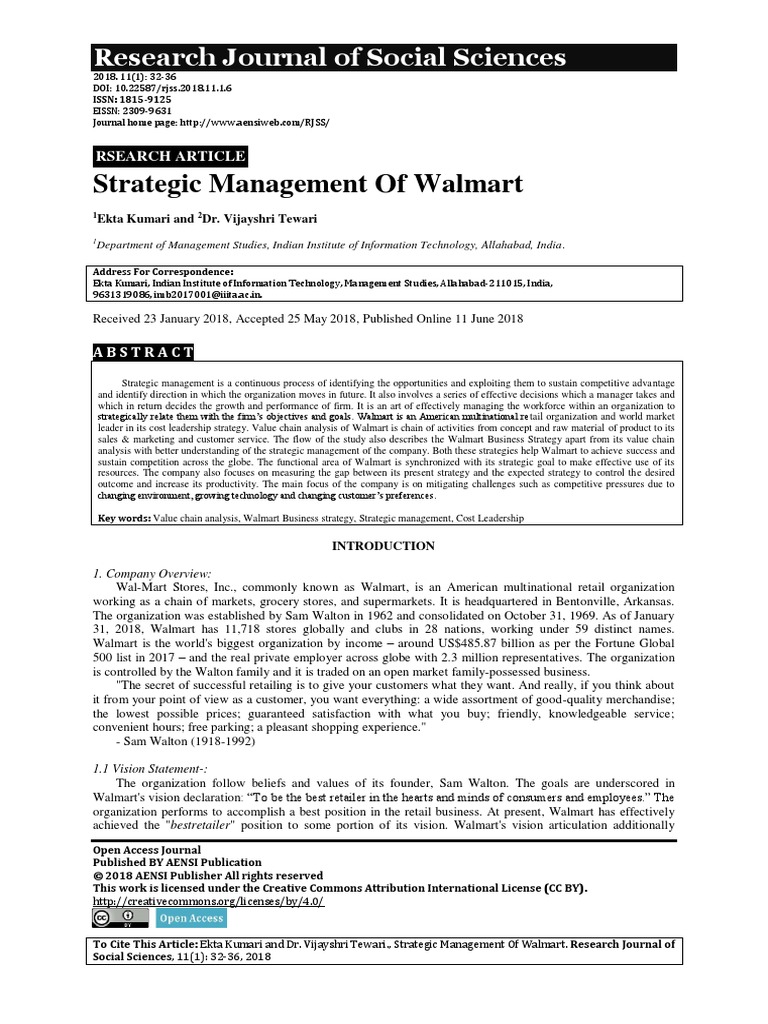Walmart Project-Strategic Management | PDF | Strategic Management | Walmart