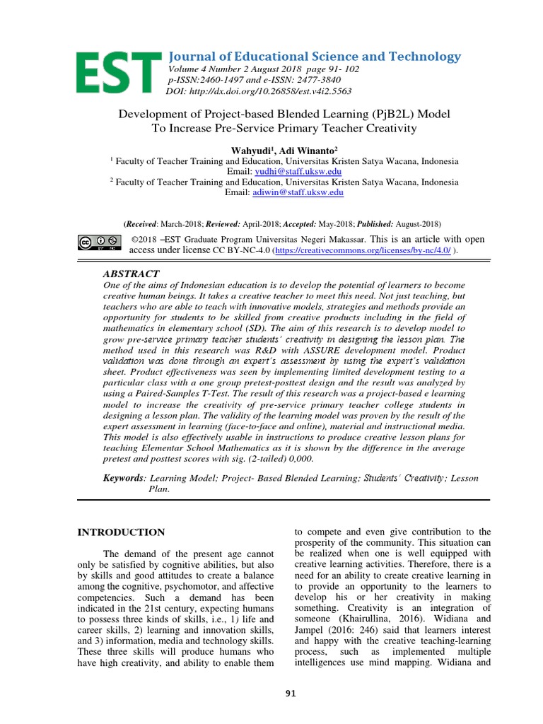 Development of Project-Based Blended Learning (Pjb2L) Model To Increase Pre-Service Primary ...