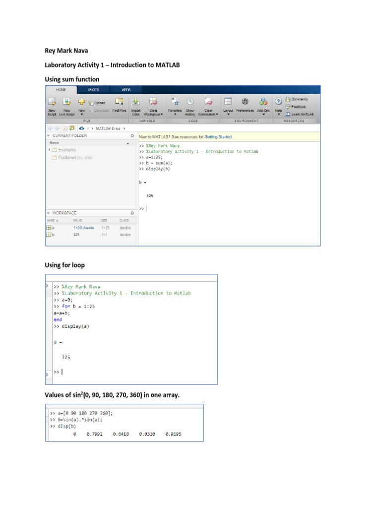 Rey Mark Nava Laboratory Activity 1 - Introduction To MATLAB Using Sum ...