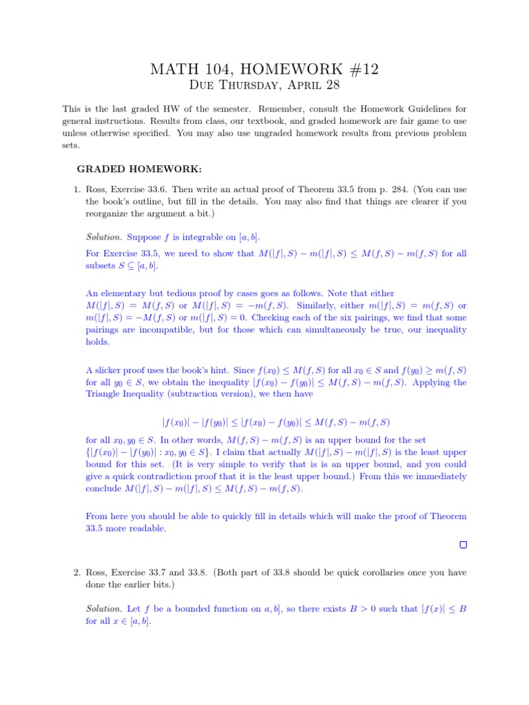 Math 104, Homework #12: Due Thursday, April 28 | PDF | Continuous ...