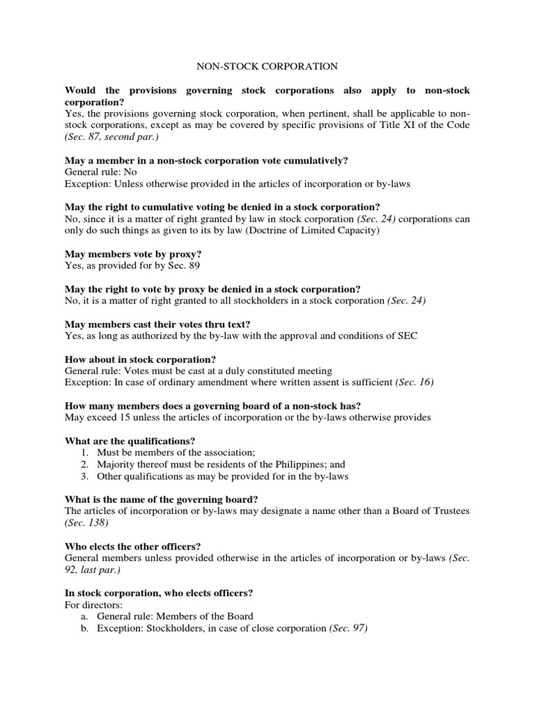 Non-Stock Corporation Voting Rights Explained | PDF | Corporations | By Law