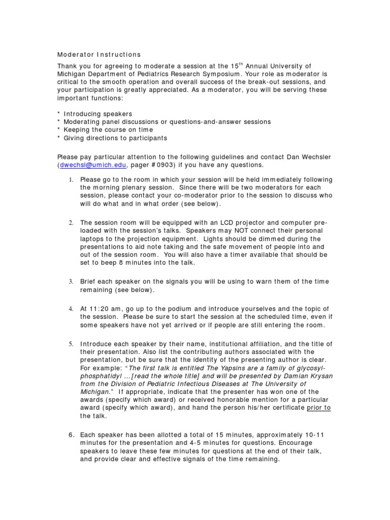 Moderator Instructions | PDF
