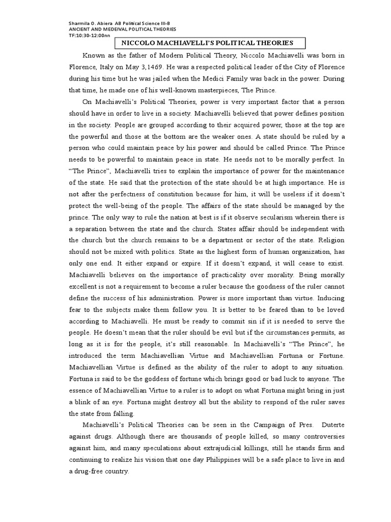 Machiavelli's Political Theories | PDF | Niccolò Machiavelli | The Prince
