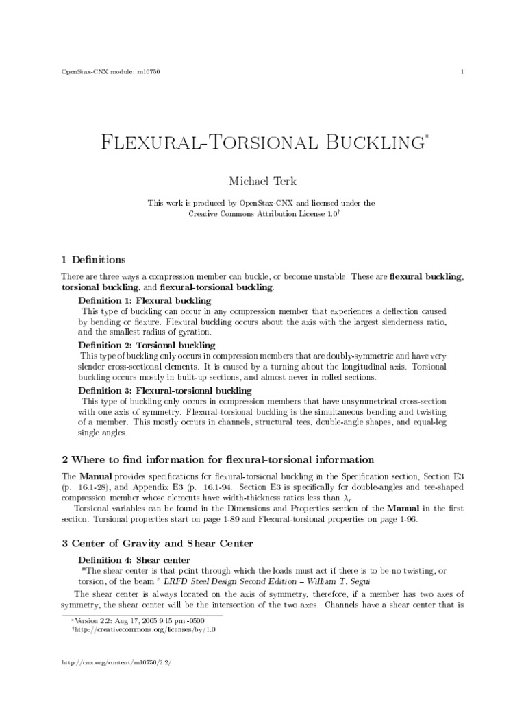 Flexural Torsional Buckling 3 | PDF | Buckling | Bending