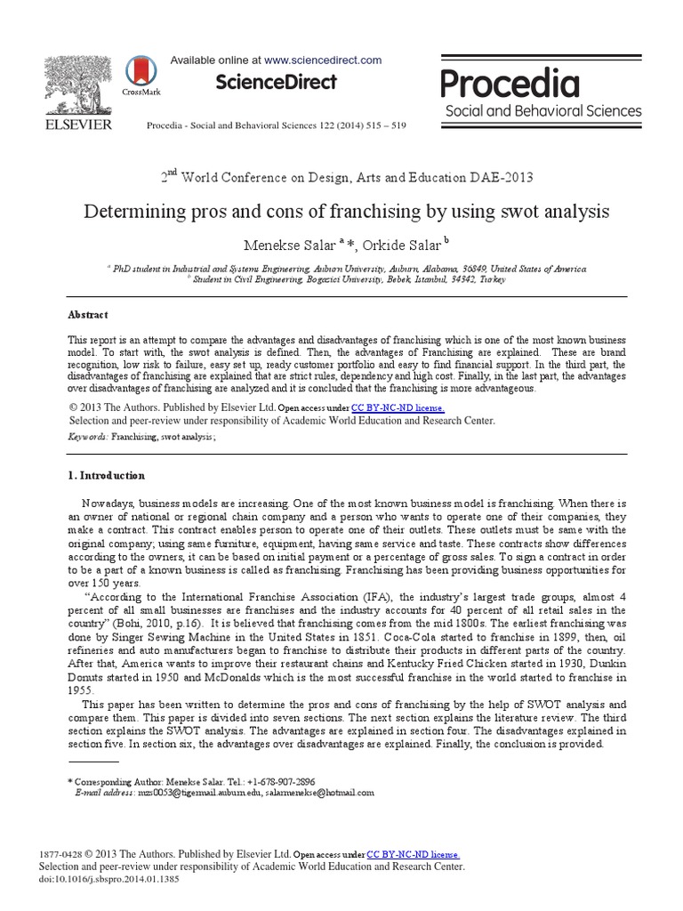 Business Analysis - Determining Pros and Cons of Franchising by Using ...