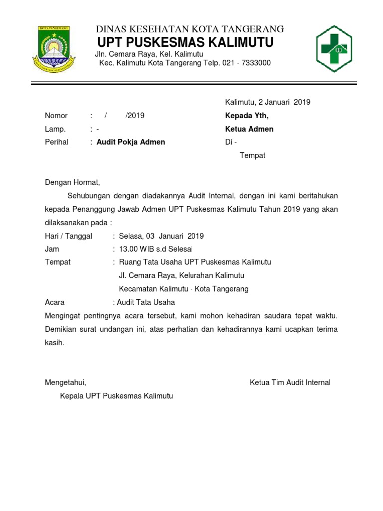 Undangan Rapat Audit Internal | PDF