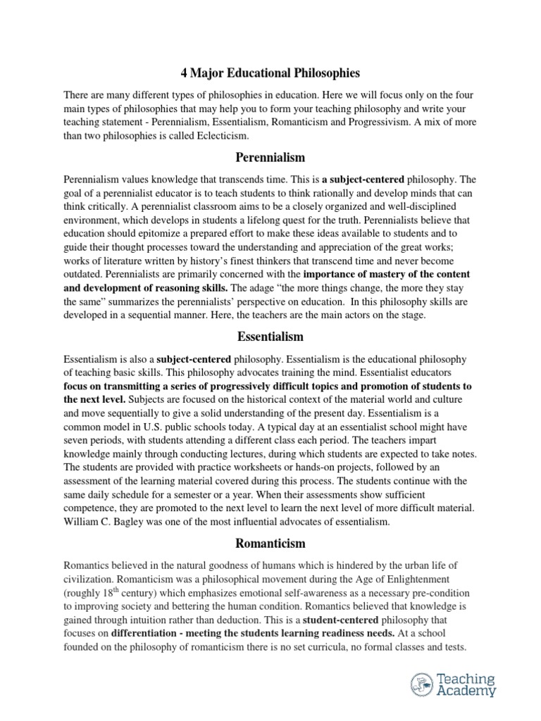 4 Major Educational Perspective | PDF | Philosophy Of Education ...