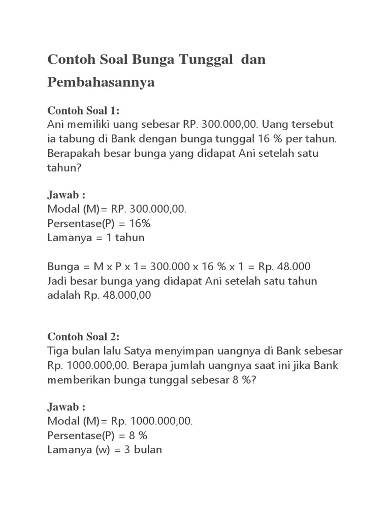 Contoh Soal Bunga Tunggal | PDF