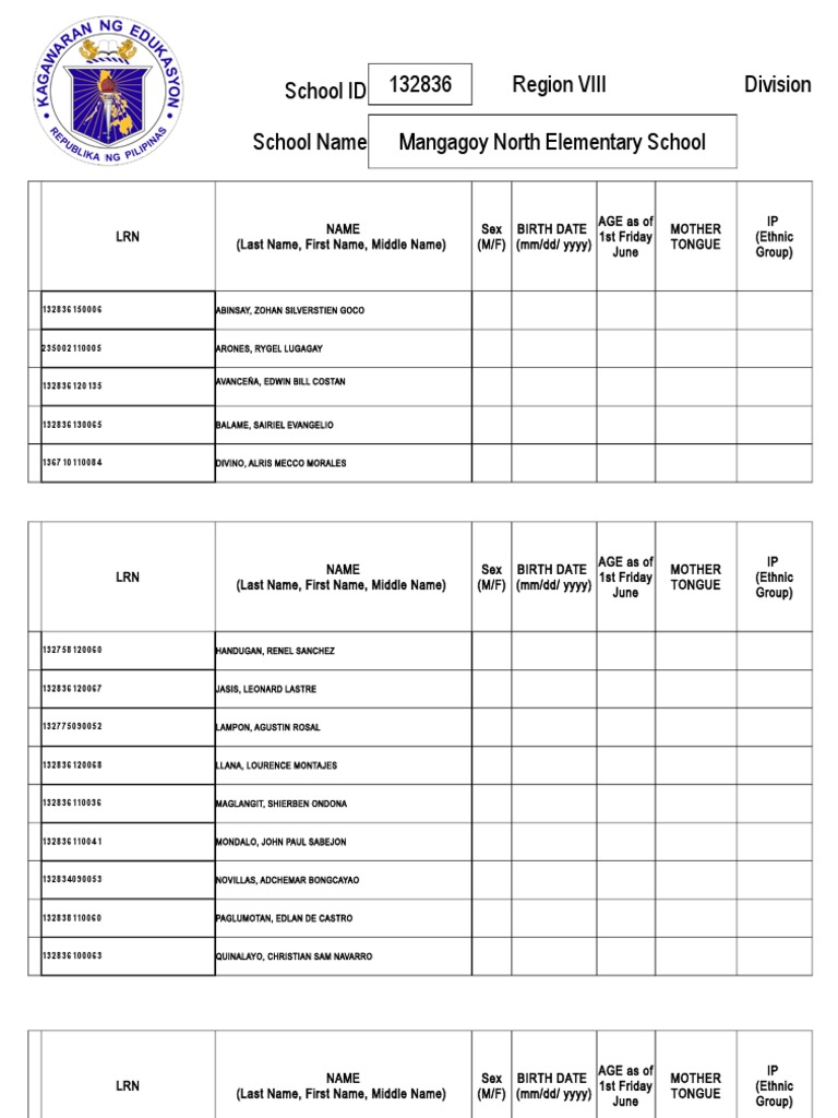 SF (School Forms1 7) | PDF | Onomastics | Youth