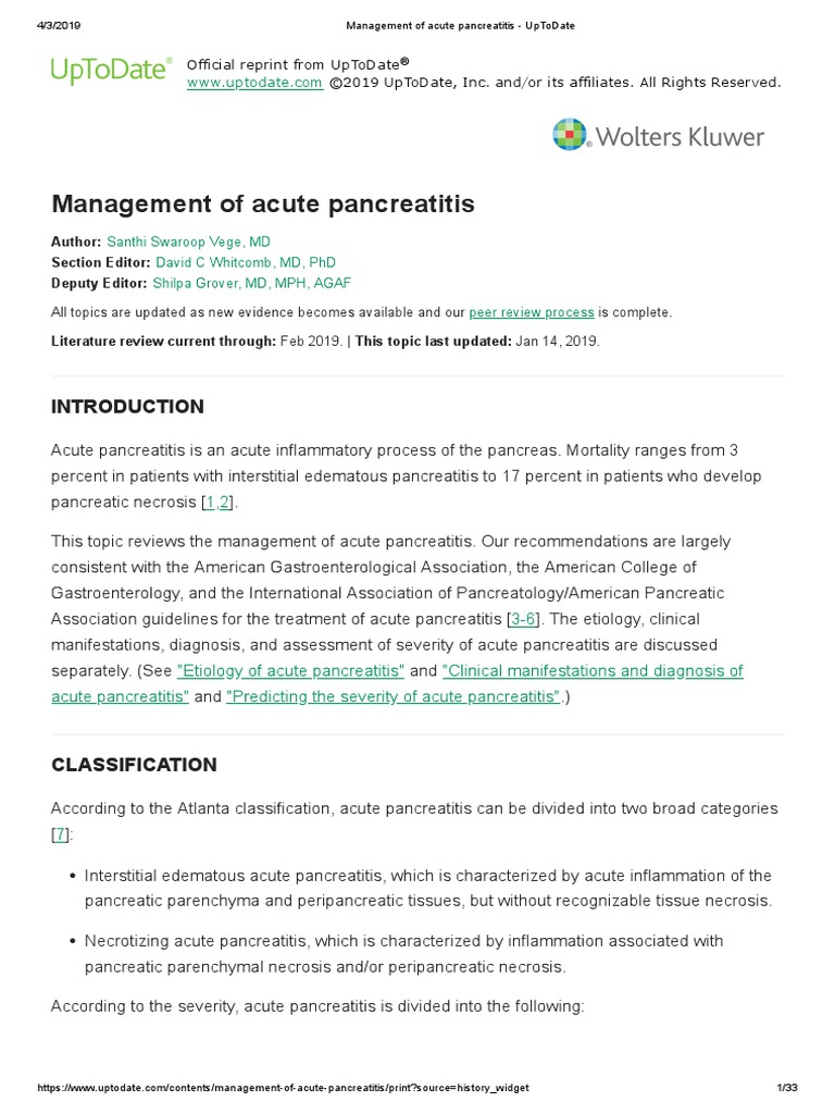Management of Acute Pancreatitis - UpToDate | PDF | Health Sciences ...
