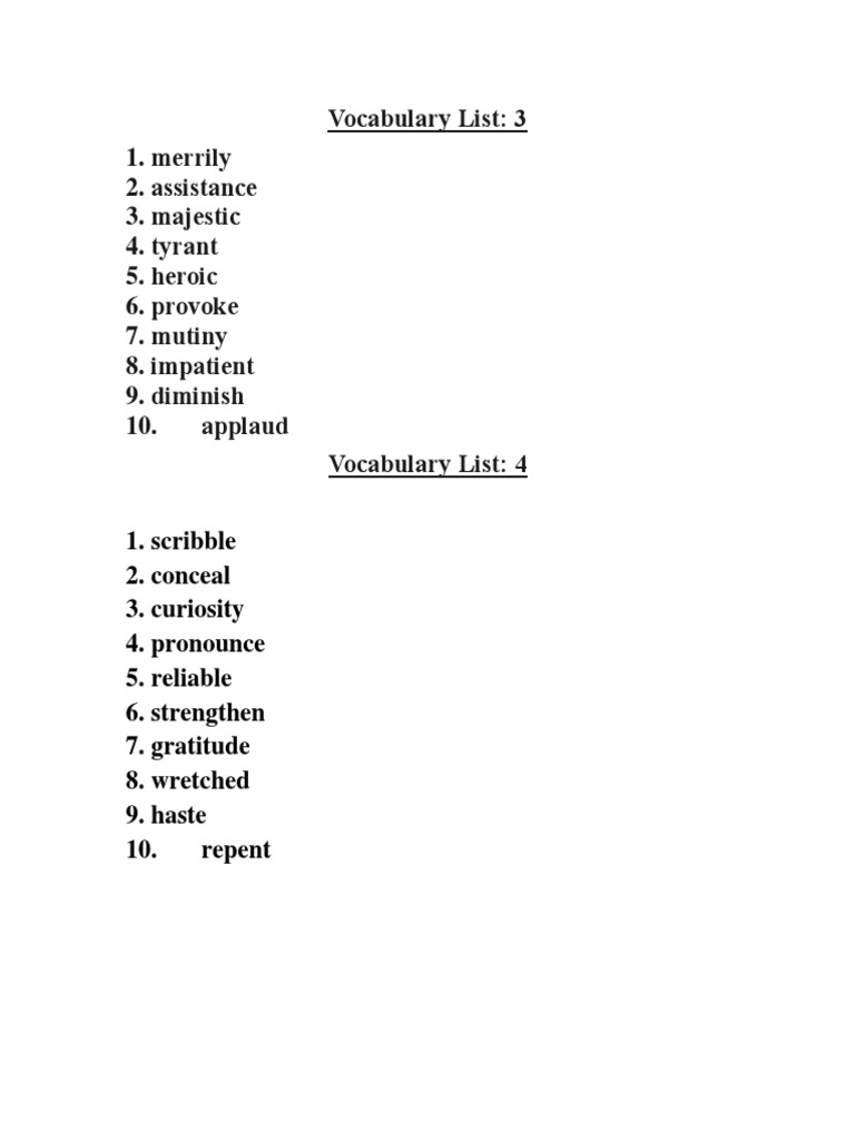 Class 6 Vocabulary List 3 & 4 | PDF