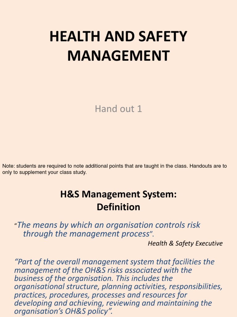 A Handout in Health and Safety Management | PDF | Occupational Safety ...