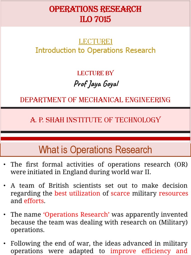 Operations Research ILO 7015: Pro Jay Goy | PDF | Mathematical Optimization | Mathematical Model