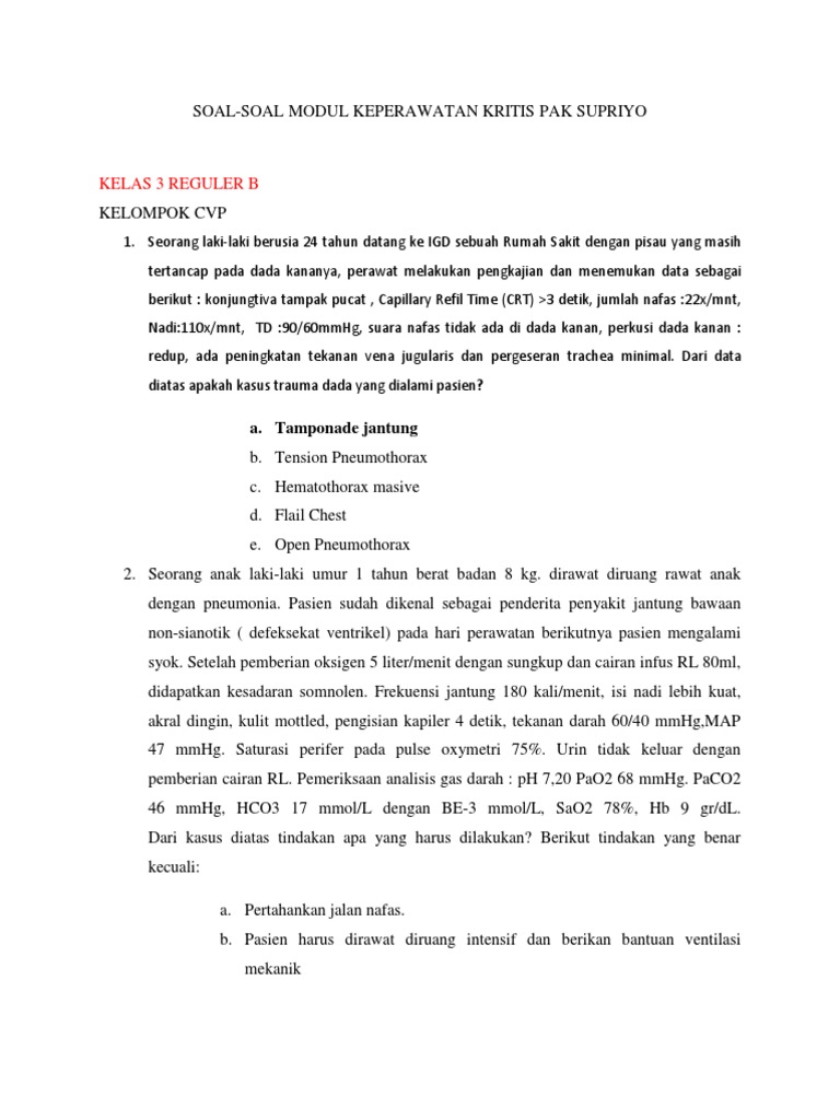 Soal Keperawatan Kritis Pak Pri | PDF