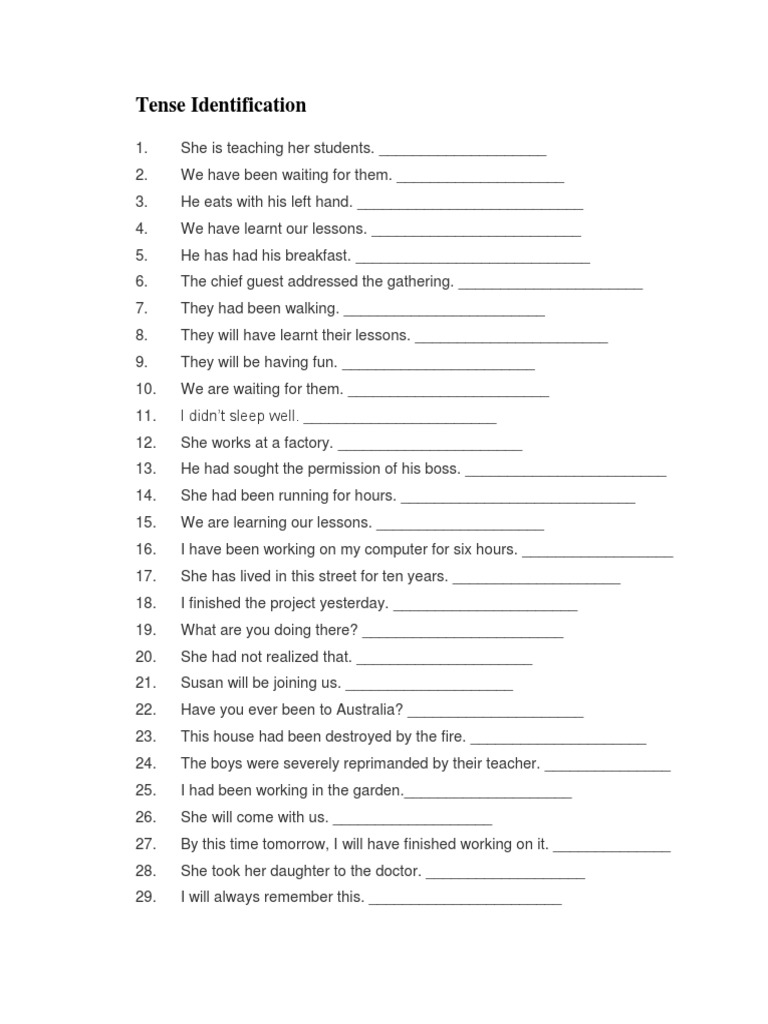 Tense Identification Exercises Worksheet | PDF