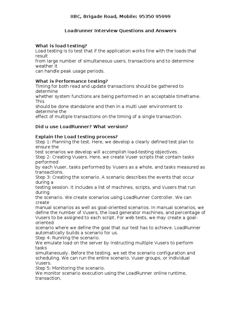 IIBC, Brigade Road, Mobile: 95350 95999 Loadrunner Interview Questions ...