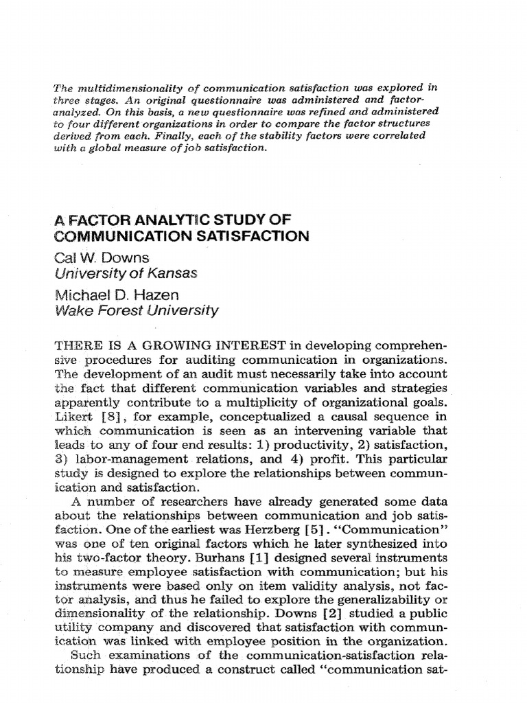 Communication Satisfaction Study 1977 | PDF | Job Satisfaction | Factor ...