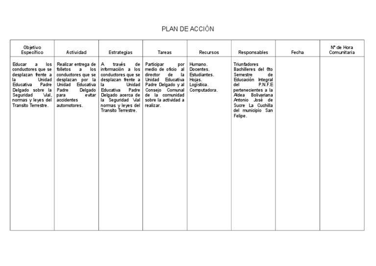 PLAN de ACCIÓN de Servicio Comunitario | PDF