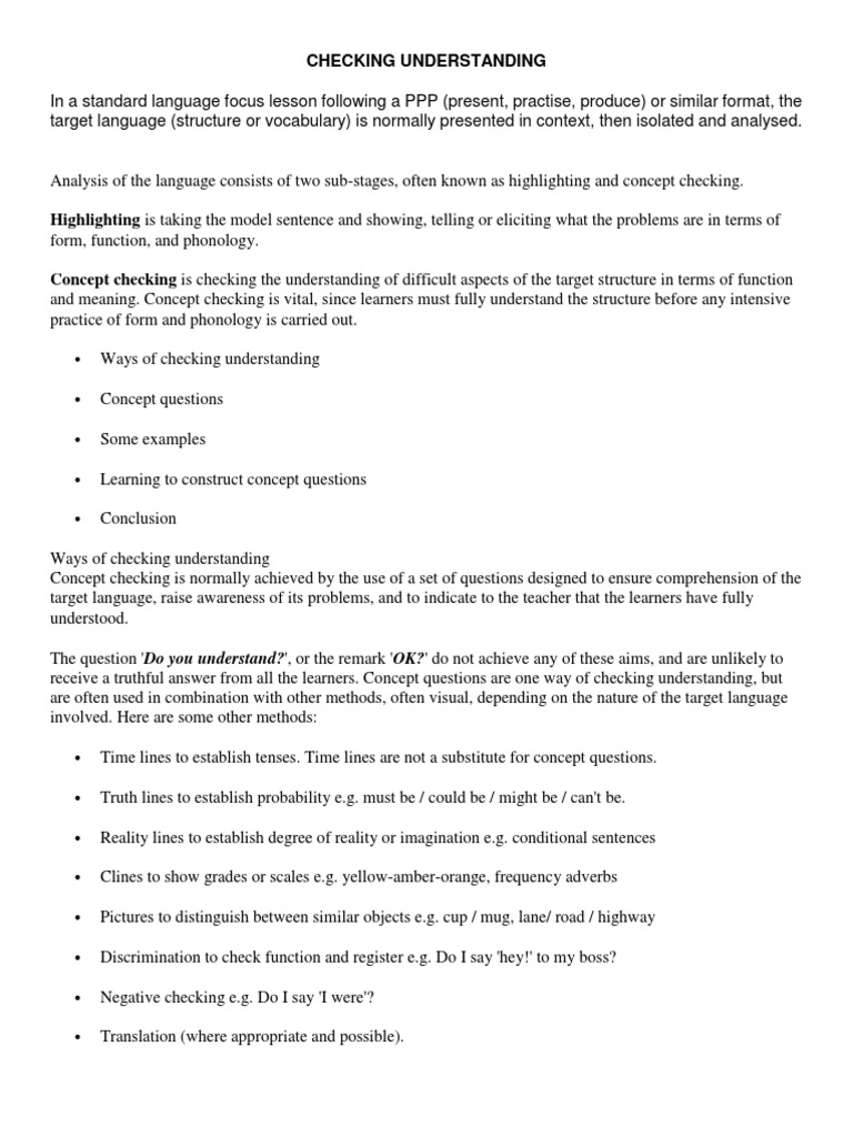 Checking Understanding | PDF | Question | Second Language