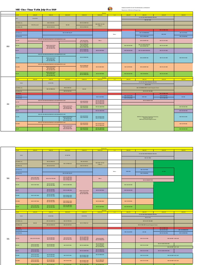 ME Class Time Table July-Nov 2019 | PDF | Engineering | Mechanical Engineering