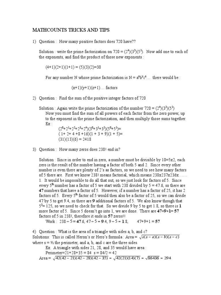 MathCounts Tips | PDF | Triangle | Area
