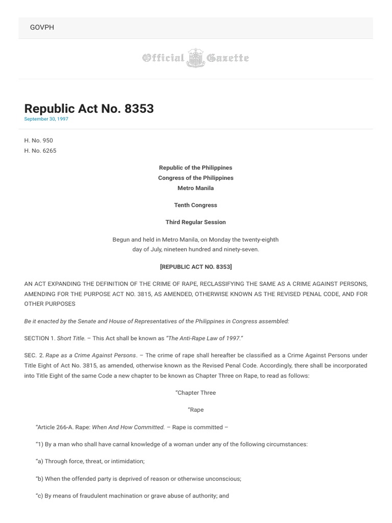 Ra 8353 PDF | Download Free PDF | Rape | President Of The Philippines