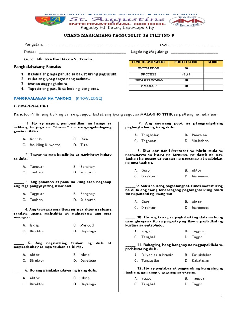 Filipino 9 - FQE | PDF