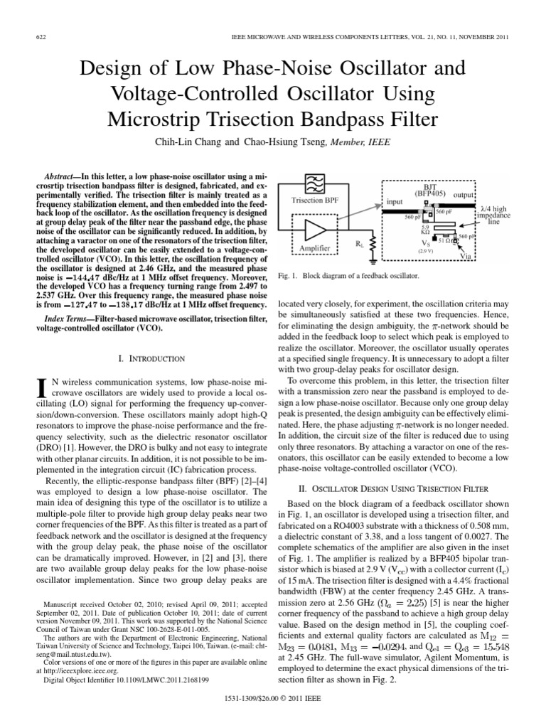 Design of Low Phase-Noise Oscillator and Voltage-Controlled Oscillator Using Microstrip ...