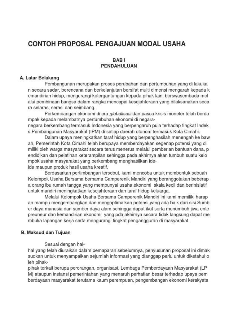 Contoh Proposal Pengajuan Modal Usaha | PDF Contoh Proposal Pengajuan Modal Usaha | PDF