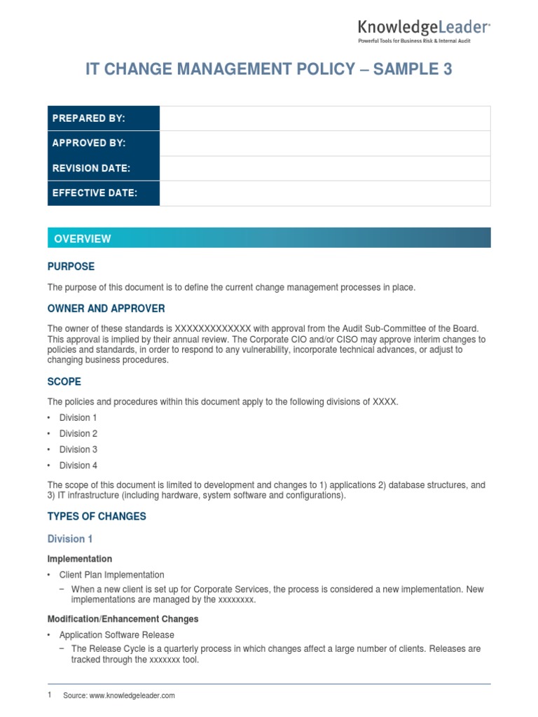 IT Change Management Policy | PDF | Verification And Validation ...
