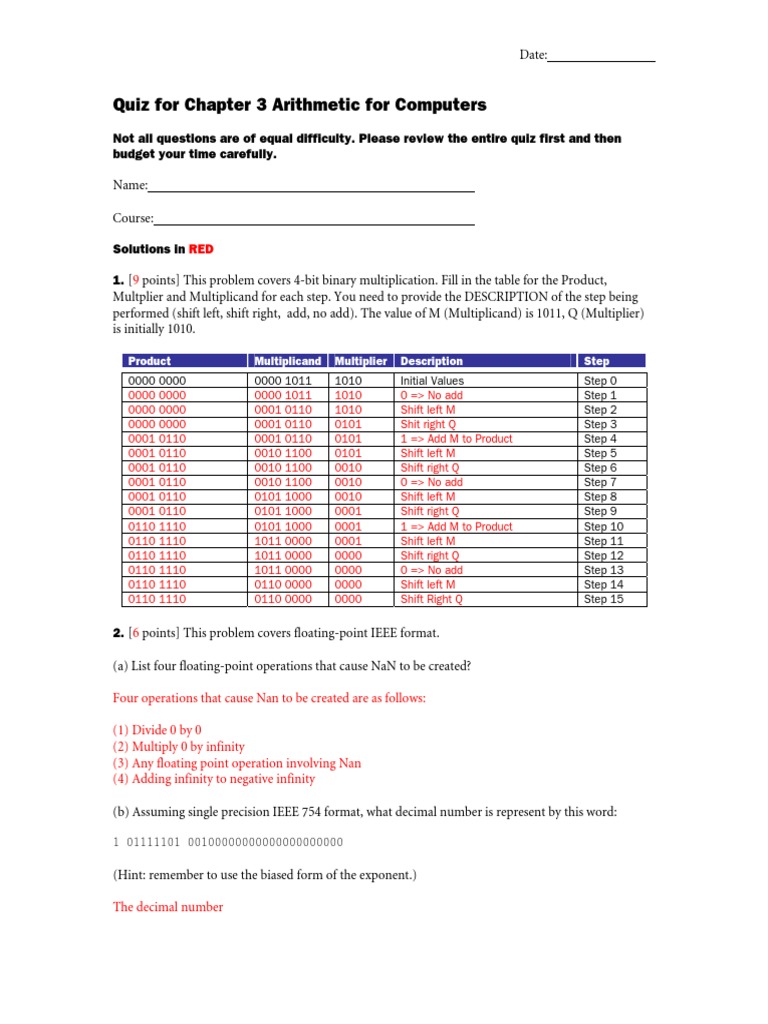Computer Arithmetic Quiz | PDF | Rounding | Division (Mathematics)