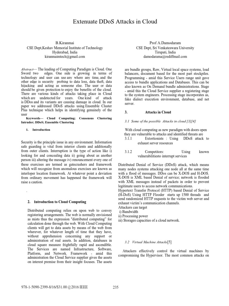 Extenuate DDos Attacks in Cloud | PDF | Cluster Analysis | Cloud Computing