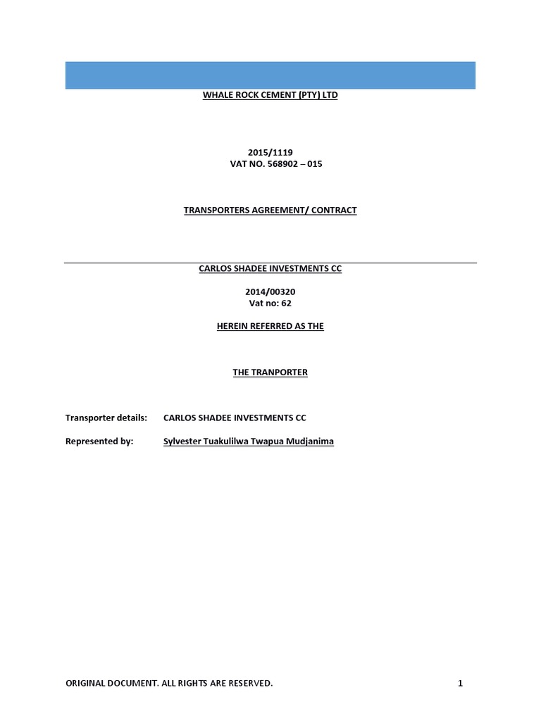 Csi Transport Contract | PDF | Contractual Term | Liquidation