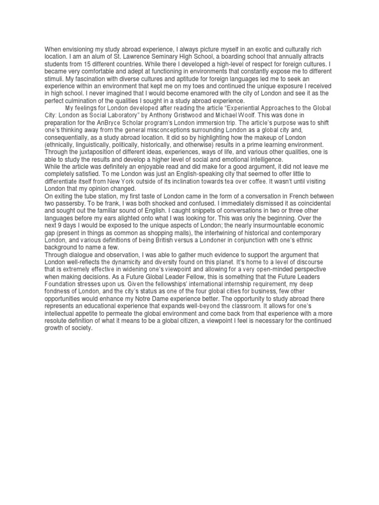 Study Abroad Essay | PDF | International Student | Cognition