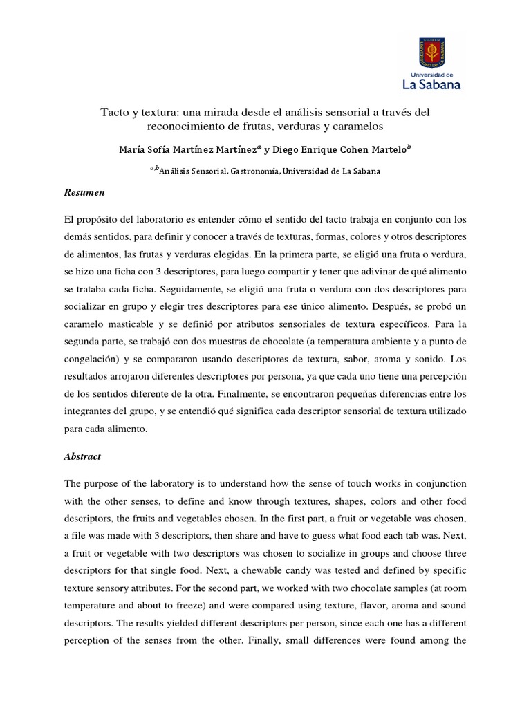 Tacto y Textura - Una Mirada Desde El Análisis Sensorial A Través Del ...