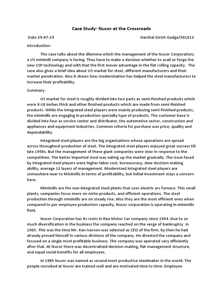 Case Study Nucor | Download Free PDF | Steel Mill | Steel