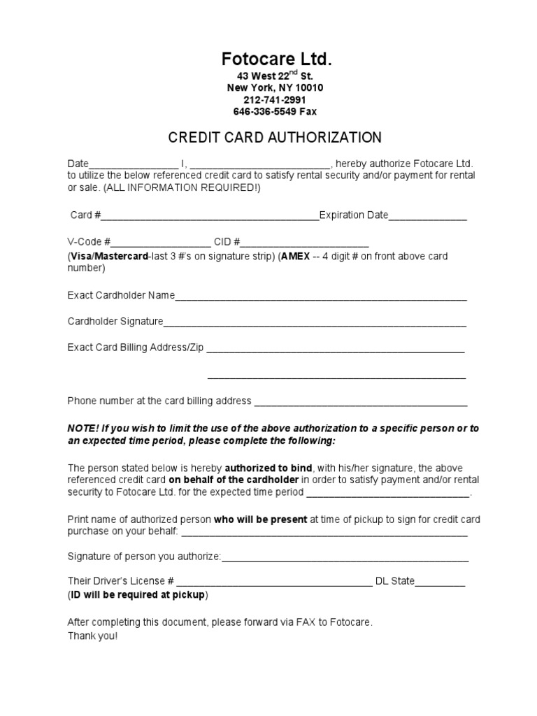 CC Auth Form | PDF